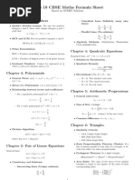Class 10 Math Formulas by Chapter | PDF