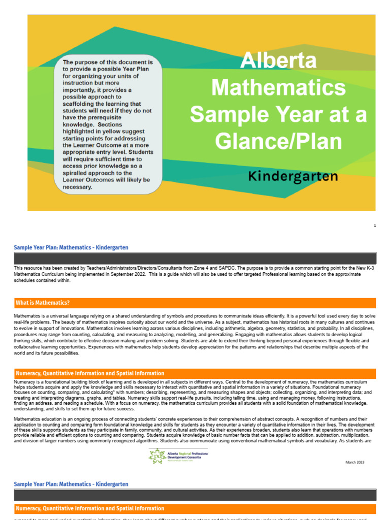 Kindergarten Math Year Plan Guide | PDF | Mathematics | Quantity