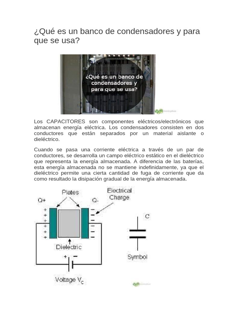 Banco de condensadores: uso y funciones | PDF | Energia electrica ...