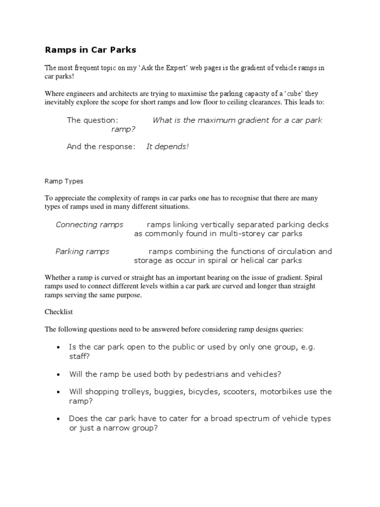 Ramps in Car Parks | PDF | Slope | Parking Lot