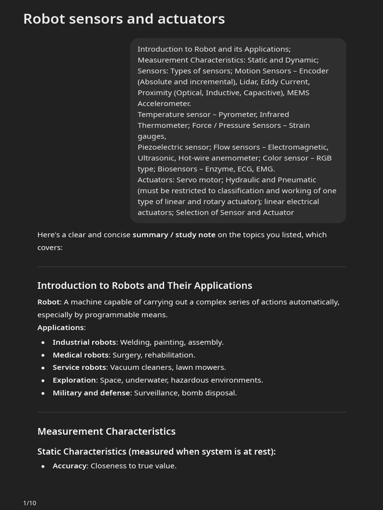 Robot Sensors and Actuators Overview | PDF | Actuator | Flow Measurement