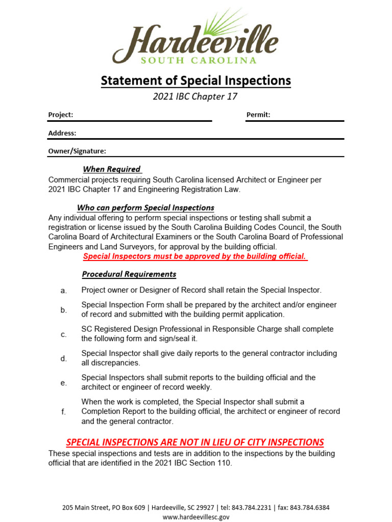 South Carolina Special Inspections Guide | PDF | Framing (Construction ...