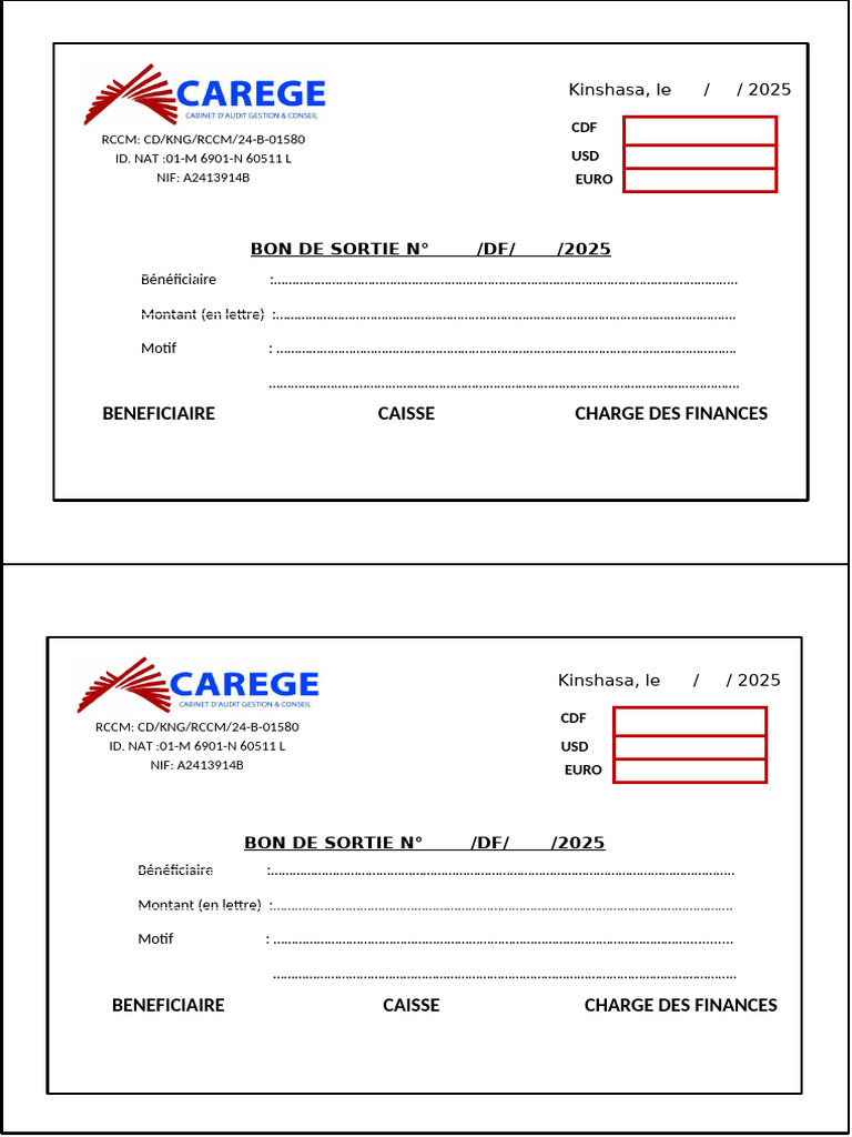 Bon de Sortie Carege | PDF