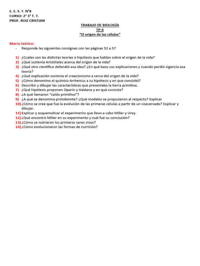 Tp6 - El Origen de Las C-lulas | PDF