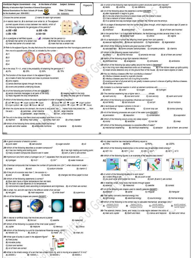 9th Grade Science Exam Questions | PDF | Planets | Soil