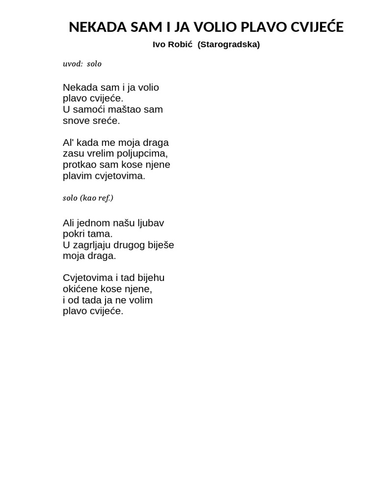 Ivo Robic - Nekada Sam I Ja Volio Plavo Cvijece | PDF