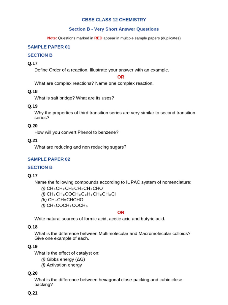 CBSE Class 12 Chemistry Sample Papers | PDF | Chemical Reactions | Chlorine