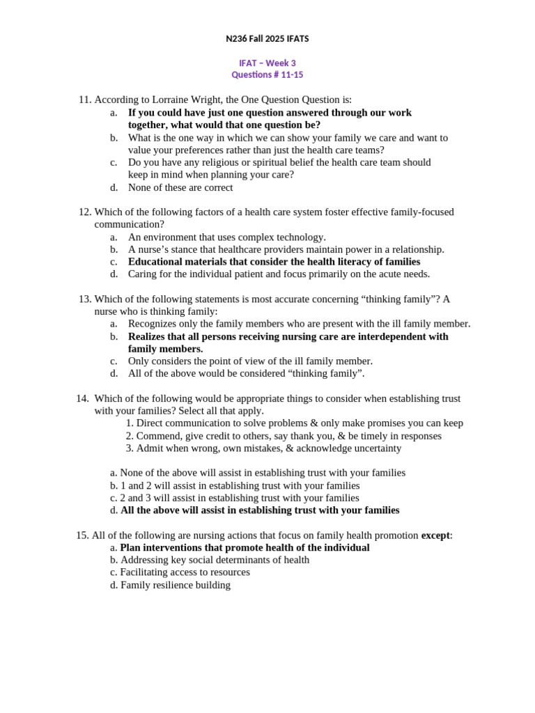 Week 3 IFAT Questions | PDF | Nursing | Health Care