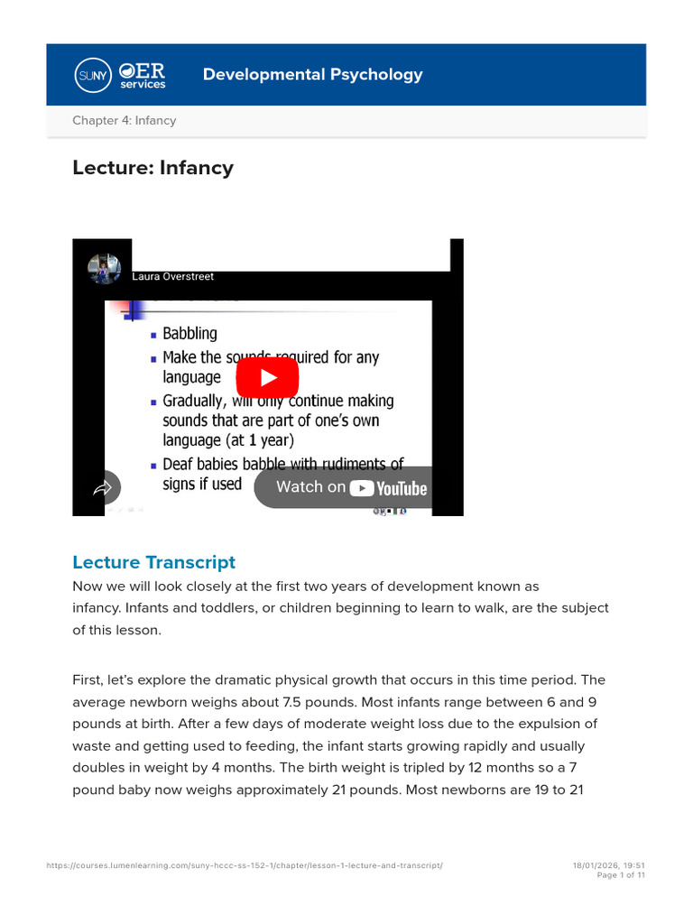 Lecture- Infancy | Developmental Psychology | PDF | Infants | Breastfeeding