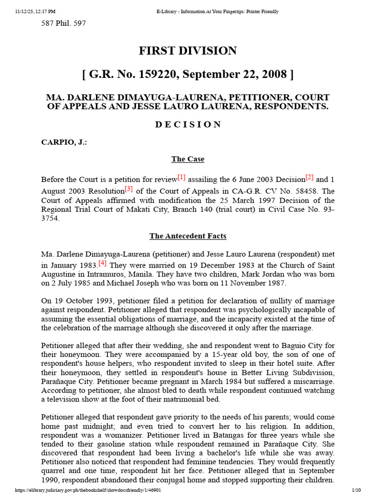 Dimayuga v. CA | PDF | Annulment | Mental Disorder