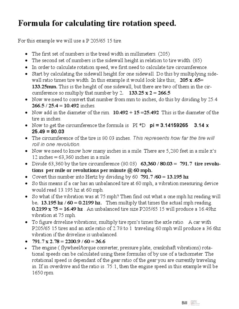 Formula For Calculating Tire Rotational Speed | PDF | Miles Per Hour | Tire