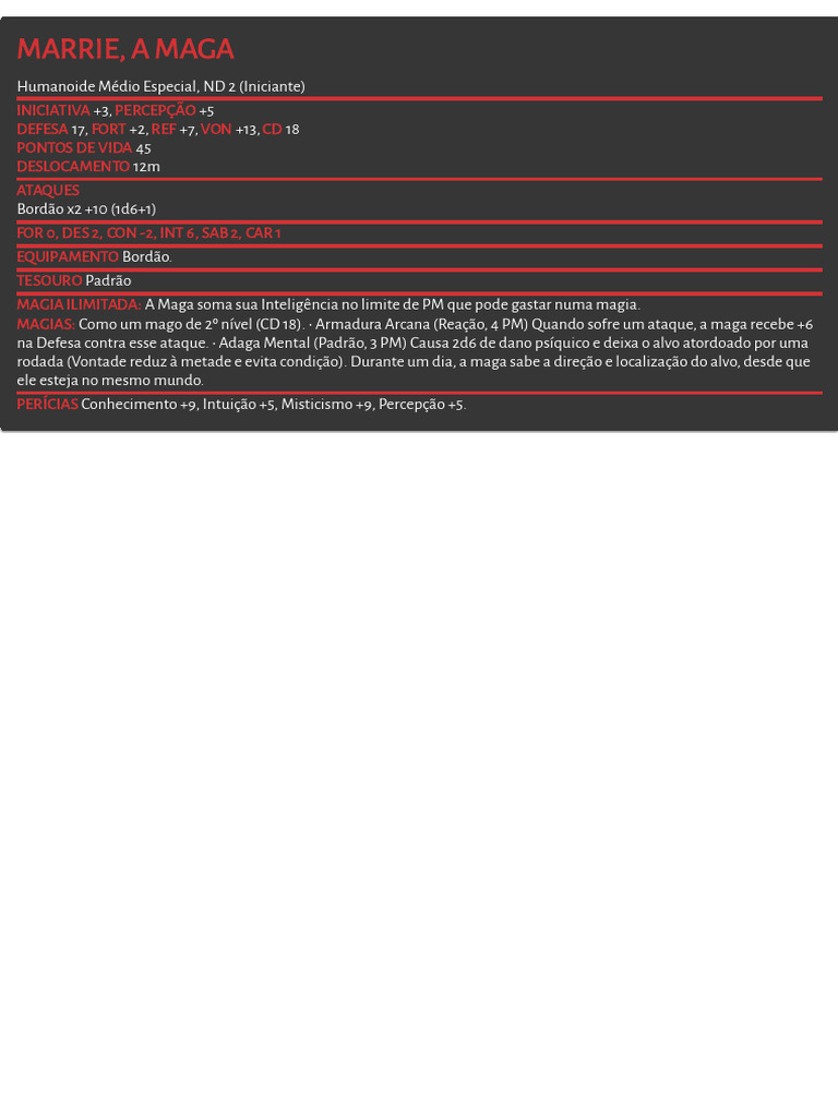 Maga Marrie: Estatísticas e Habilidades | PDF