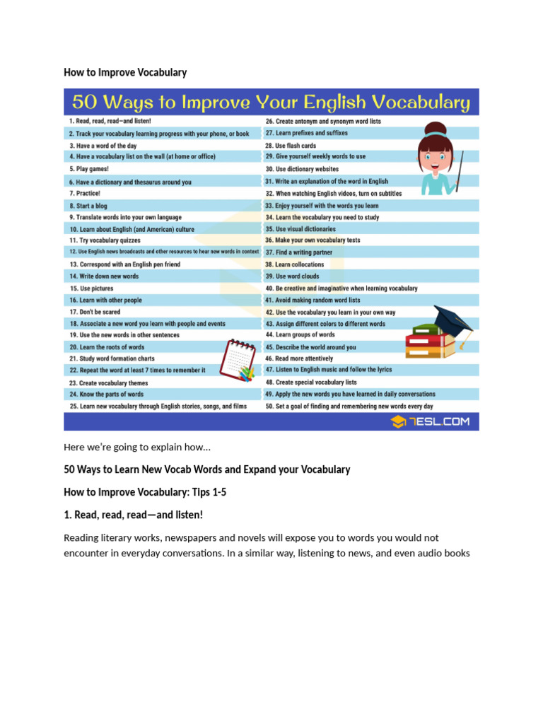 50 Effective Tips to Enhance Vocabulary | PDF | Vocabulary | English ...