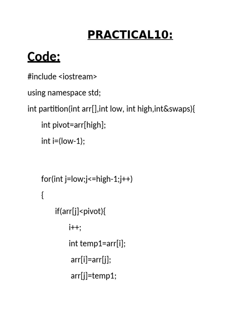 QuickSort Algorithm with Passes & Swaps | PDF