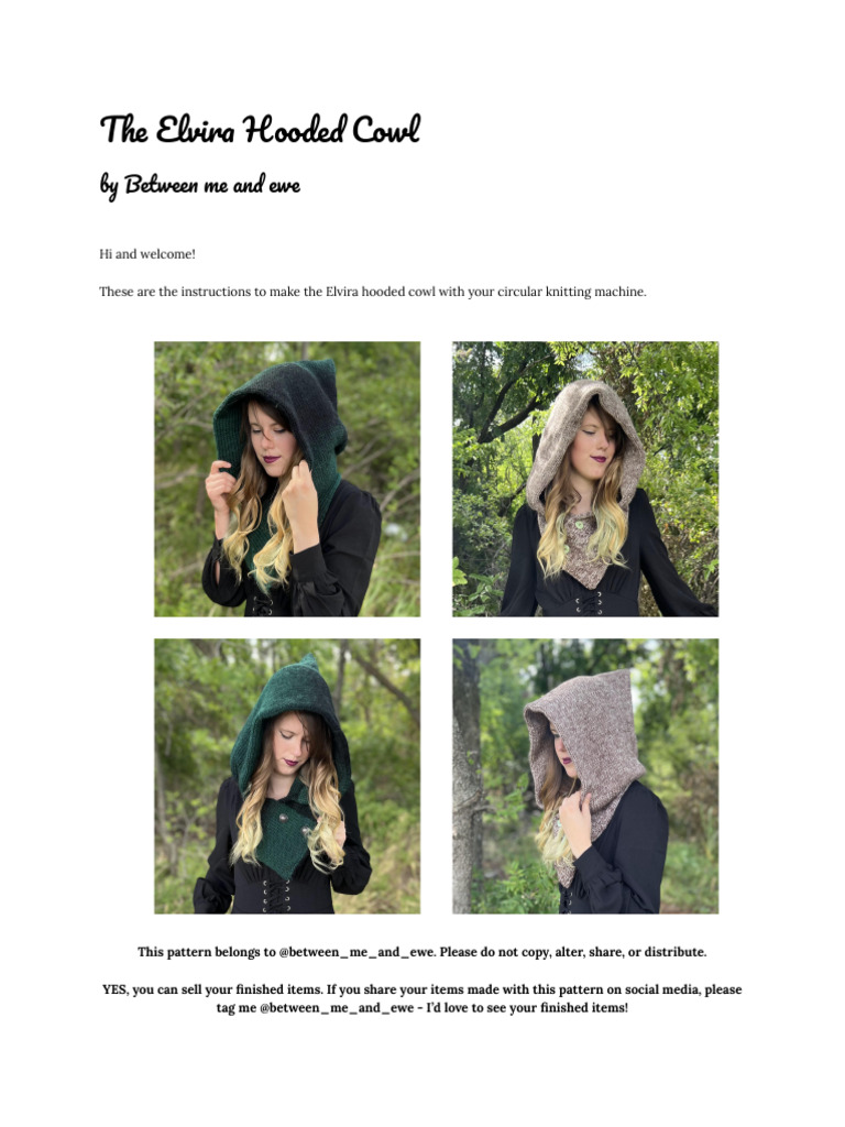 Elvira Hooded Cowl Knitting Pattern | PDF | Crochet | Yarn