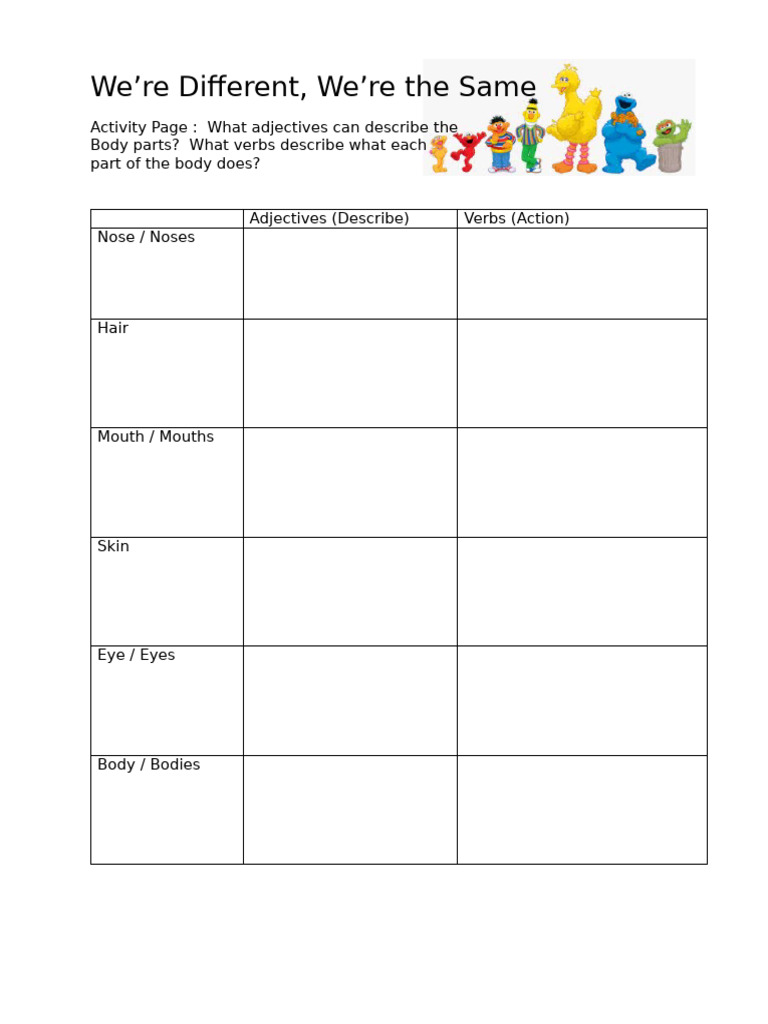 We'Re Different We'Re the Same_Adj Verb Activity | PDF