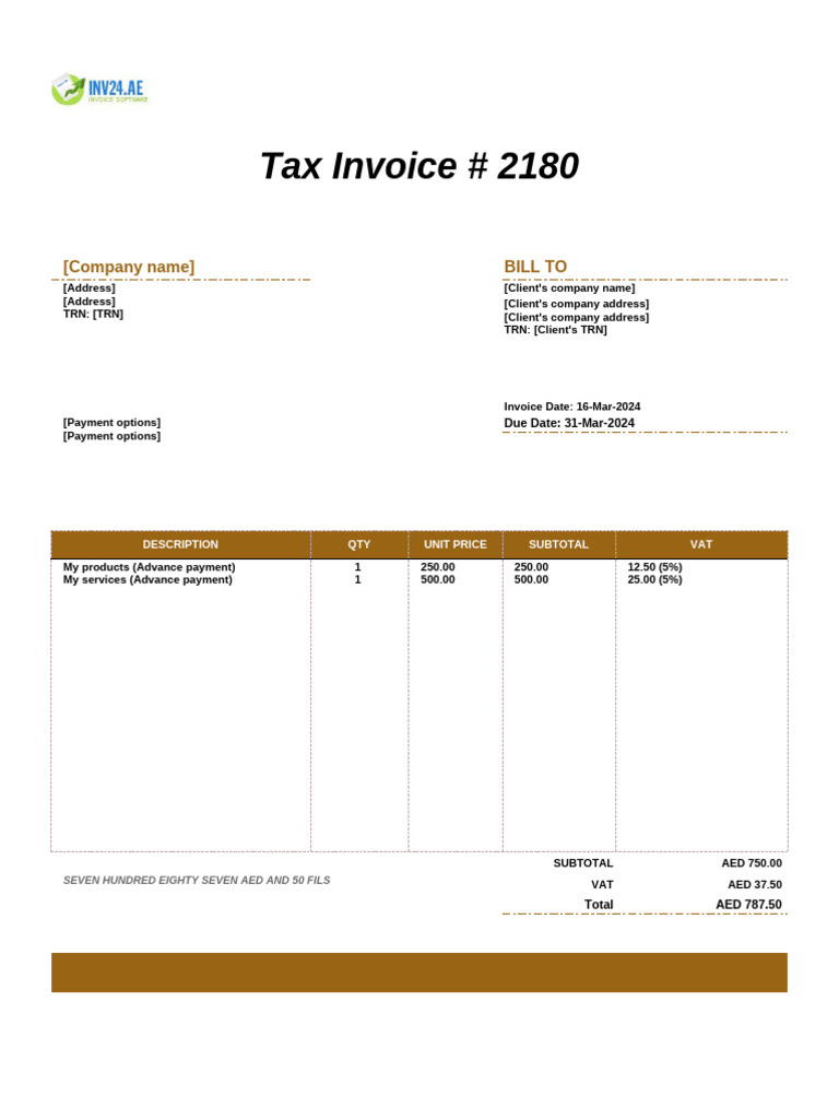 Advance Invoice Template Ae | PDF