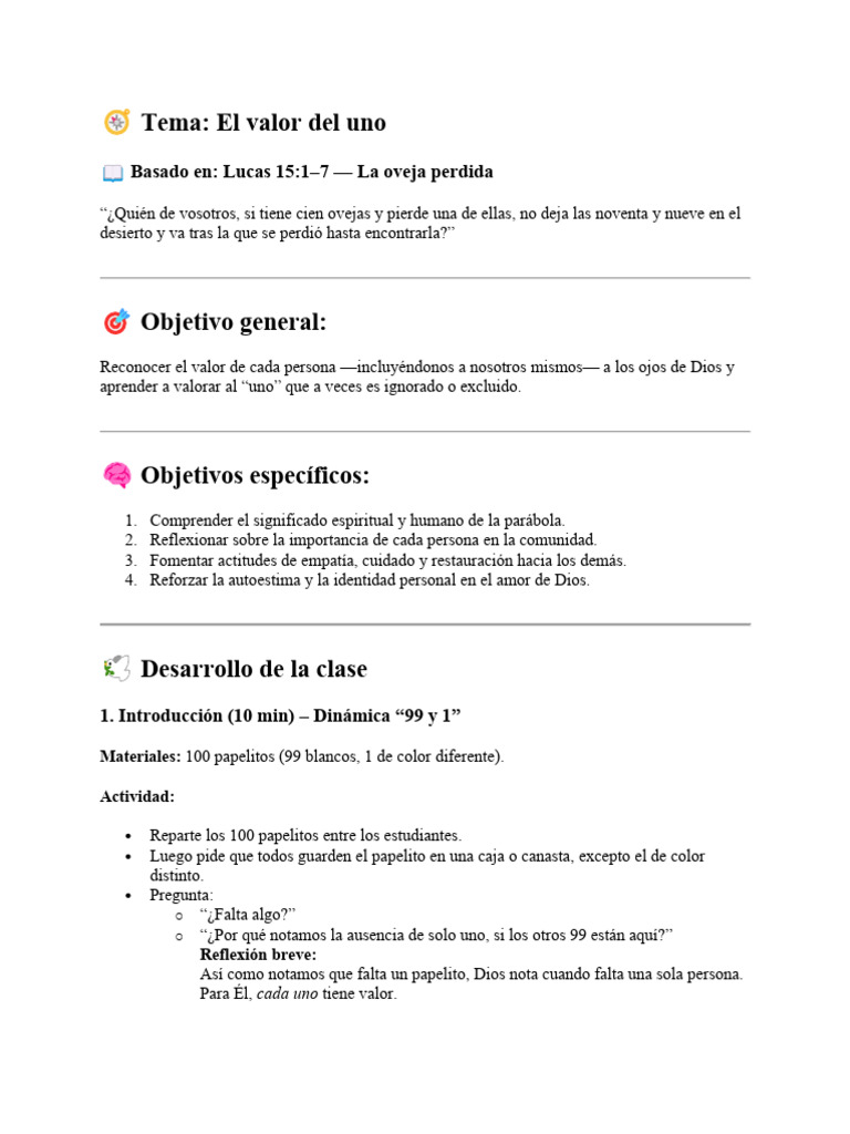 El Valor Del Uno | PDF | Amor | Parábolas de Jesús