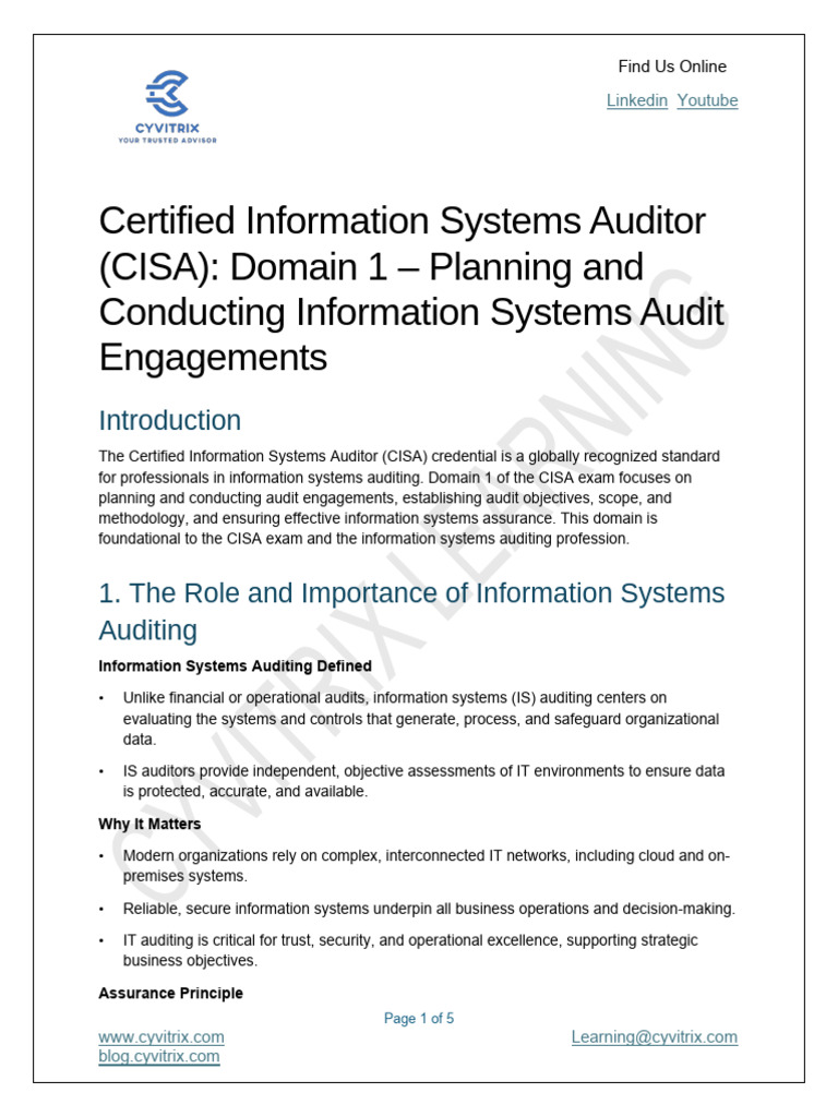 2 - Domain 1 Overview Planning and Conducting Information Systems Audit ...