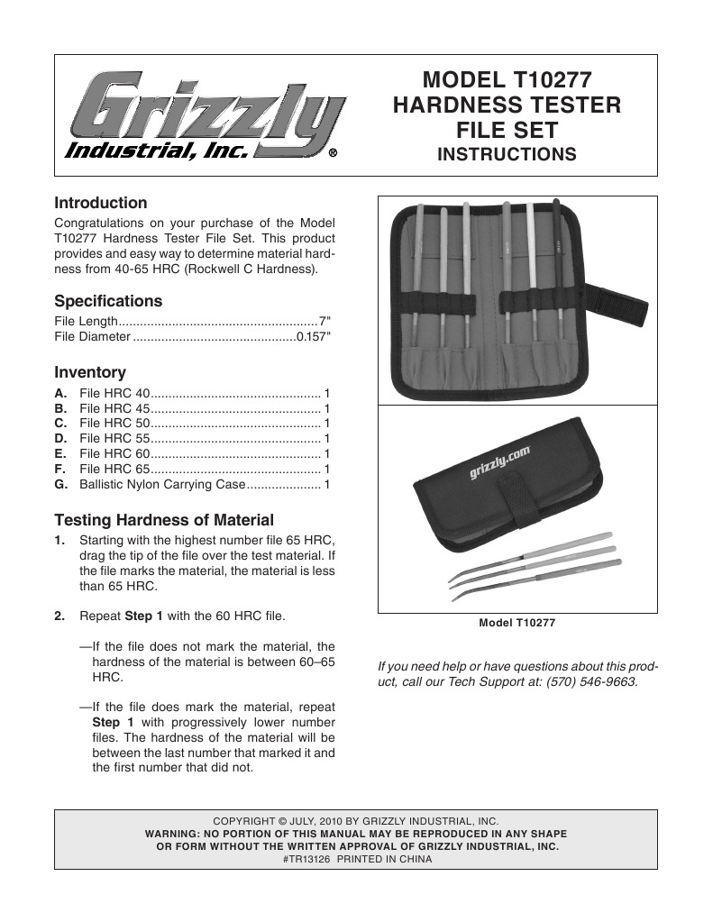 Hardness Tester File Set Instructions | PDF
