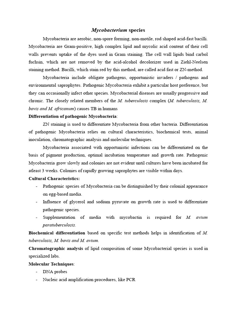 Mycobacterium Species Overview and Diagnosis | PDF | Mycobacterium ...