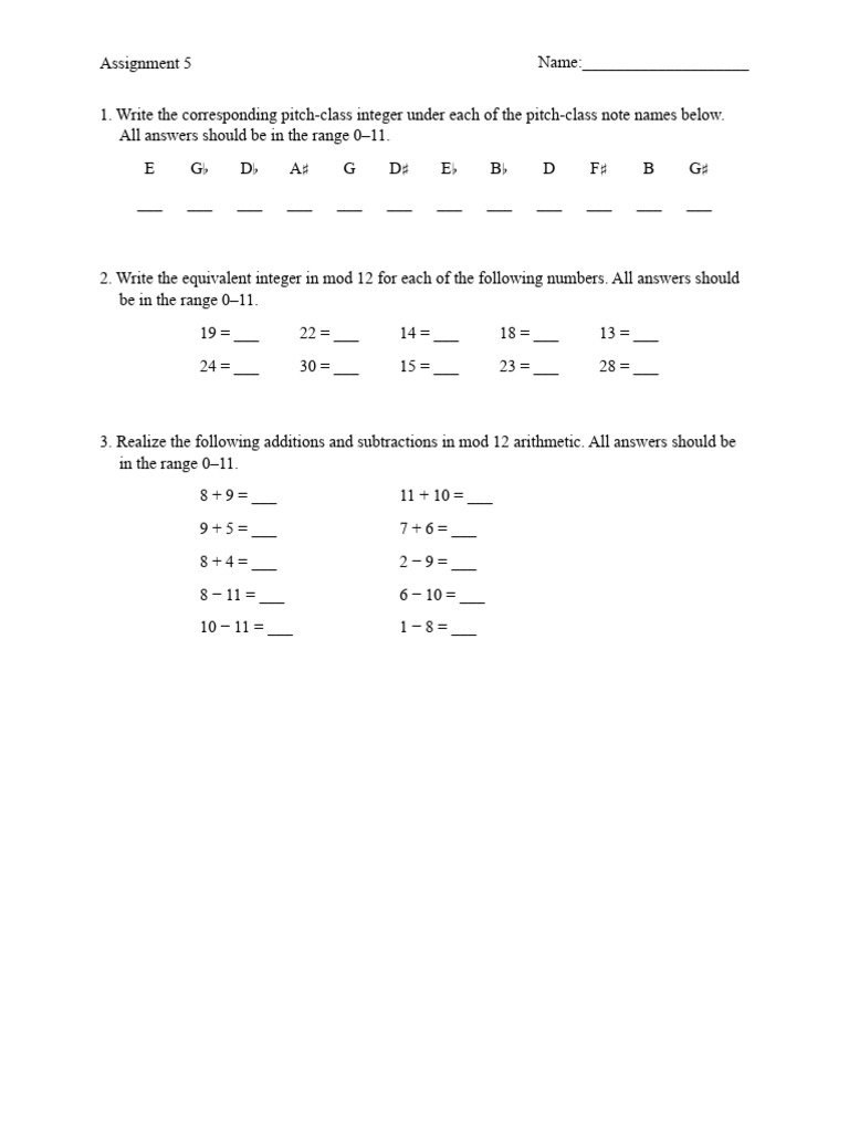 Pitch-Class and Mod 12 Assignment | PDF