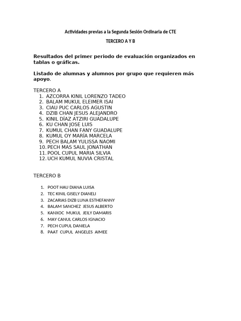 Actividades previas a la Segunda Sesión Ordinaria de CTE | PDF | Aprendizaje