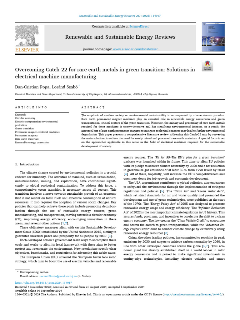Overcoming Catch 22 for rare earth metals in green transition Solutions ...