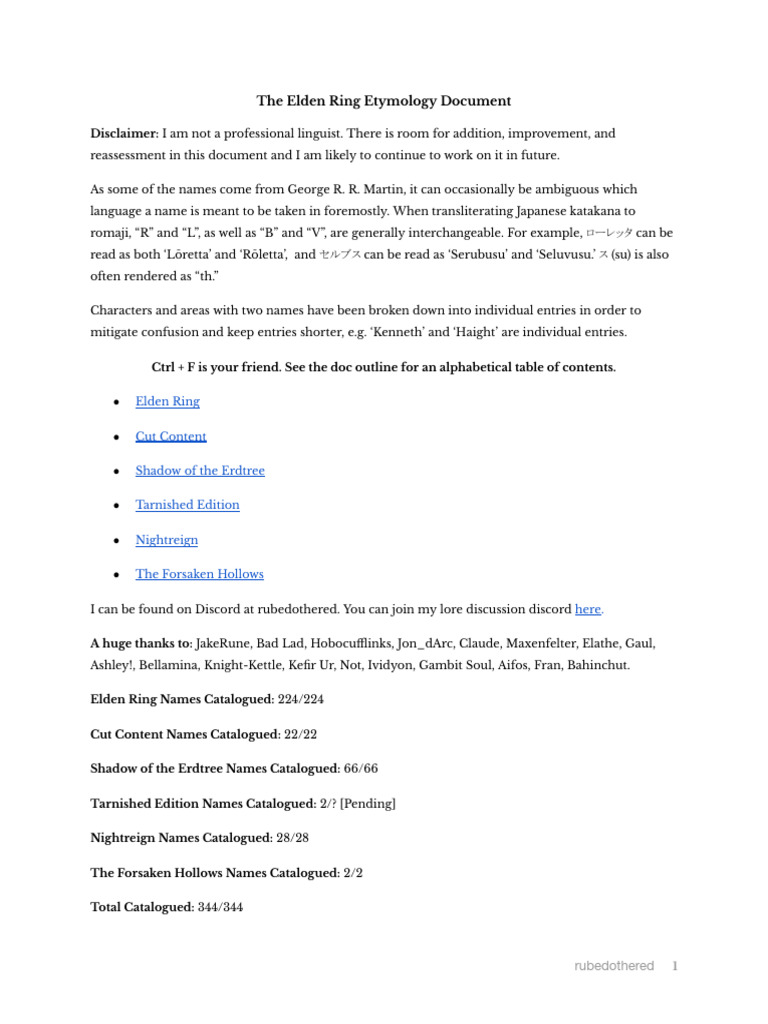 The Elden Ring Etymology Document | PDF