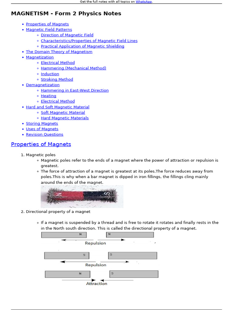 Physics Form 2 Magnetism Notes | PDF | Magnet | Magnetism