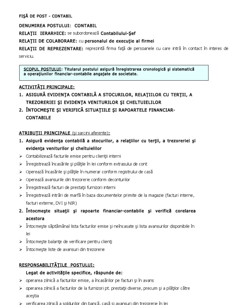 Fisa de Post Contabil | PDF