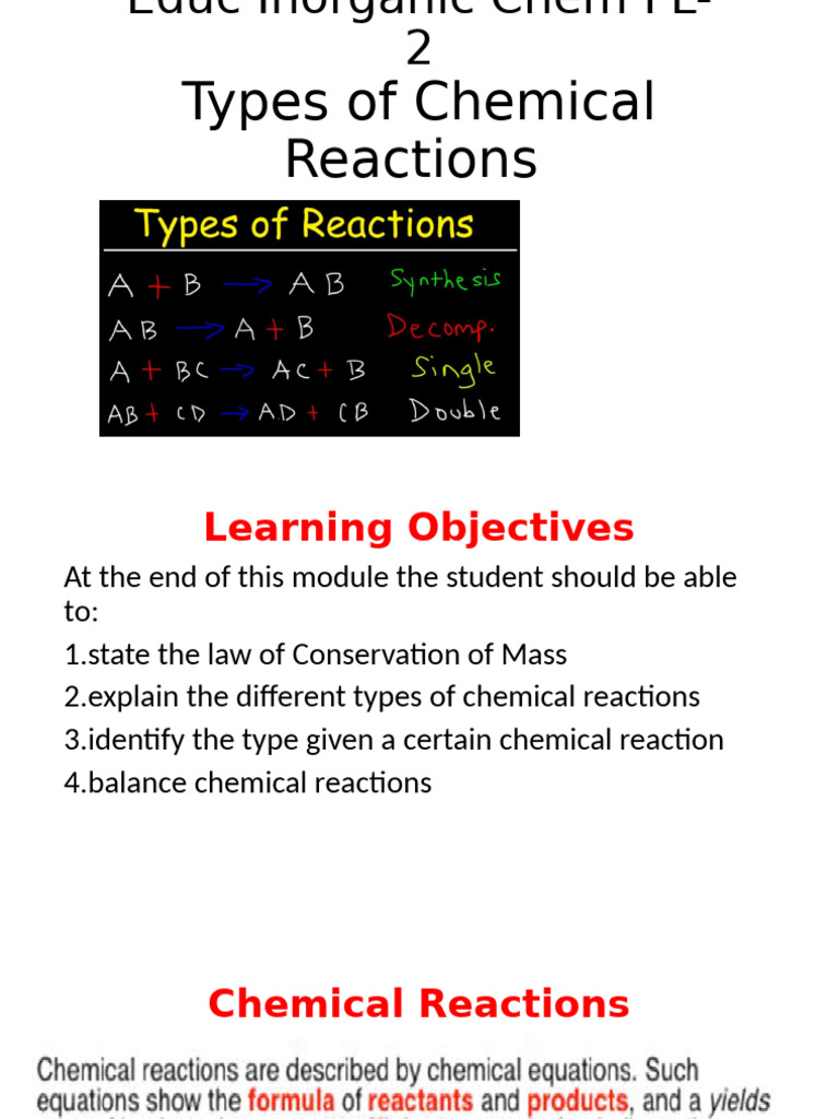Types and Balancing of Chemical Reactions | PDF | Chemical Reactions ...