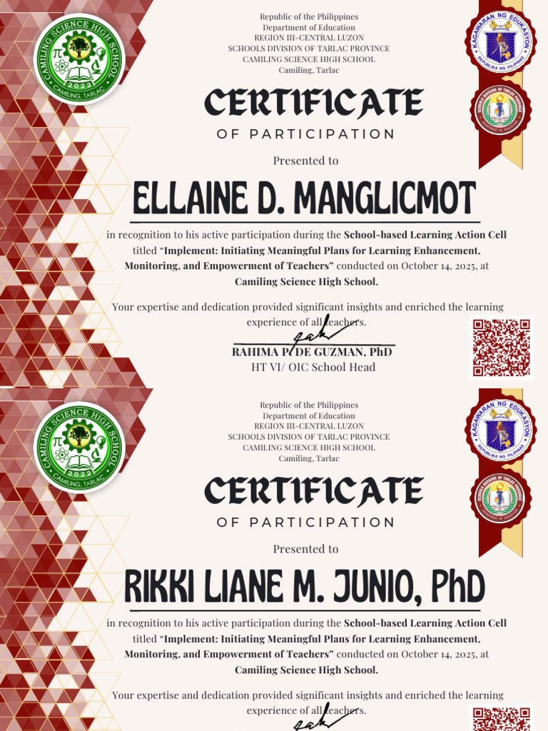 Certificate for SLAC | PDF | Government | Philippines