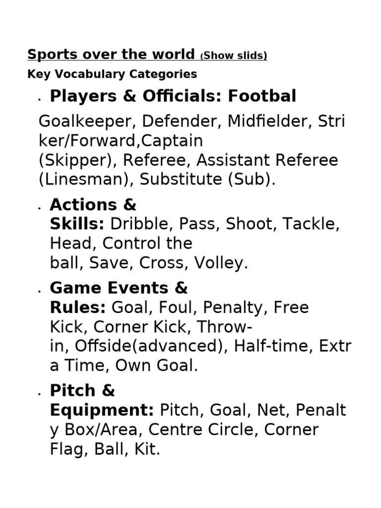 Soccer Vocabulary and Key Terms Guide | PDF