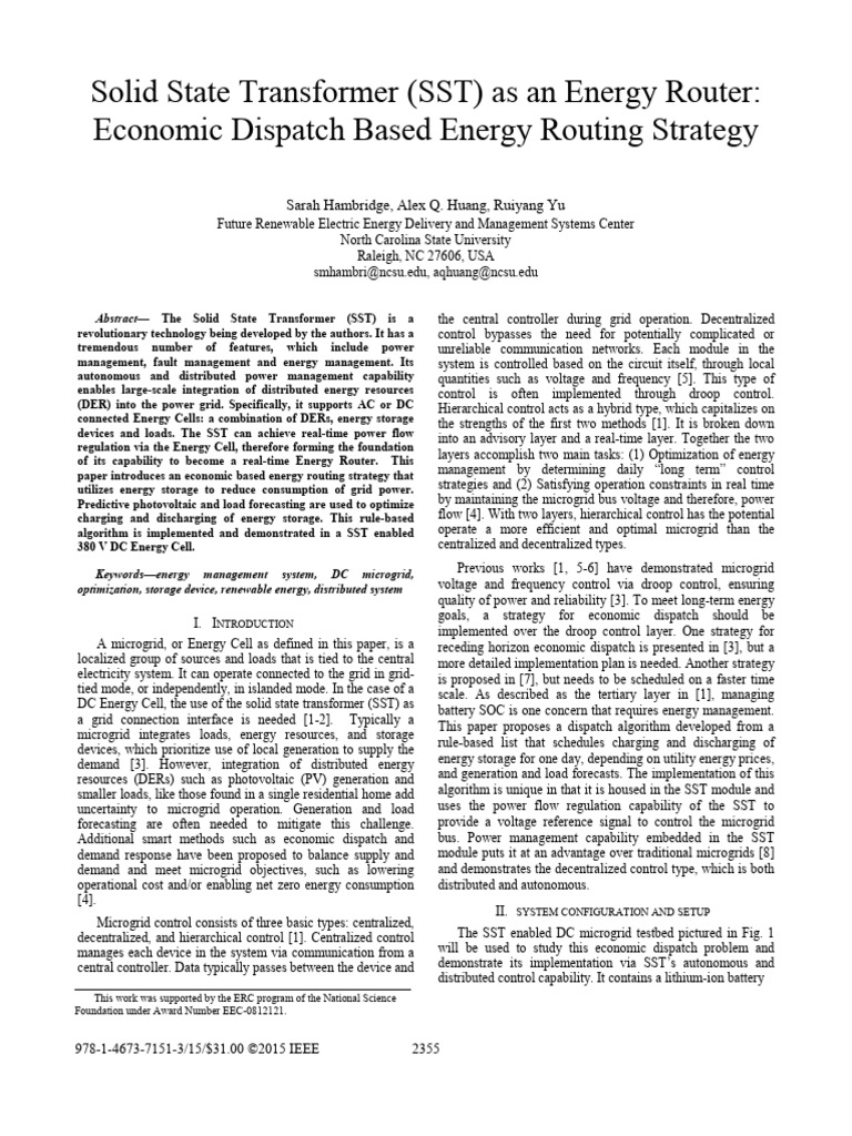 Solid State Transformer SST as an Energy Router Economic Dispatch Based ...