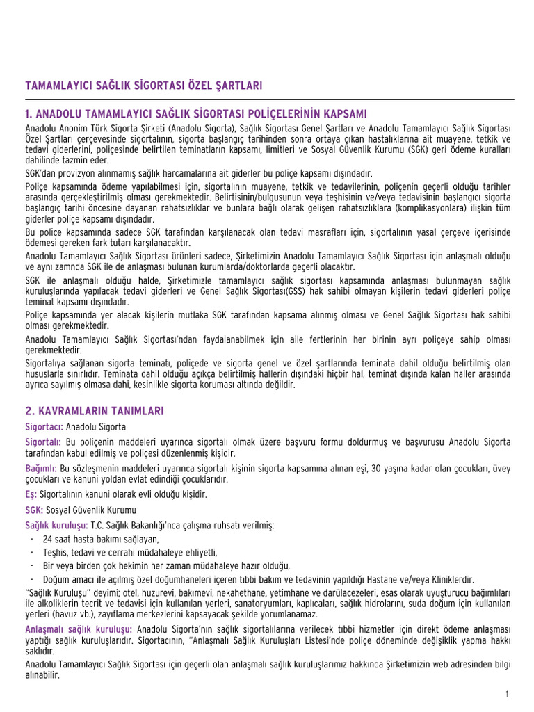 Tamamlayici Saglik Ozel Sartlar 4 2024 | PDF