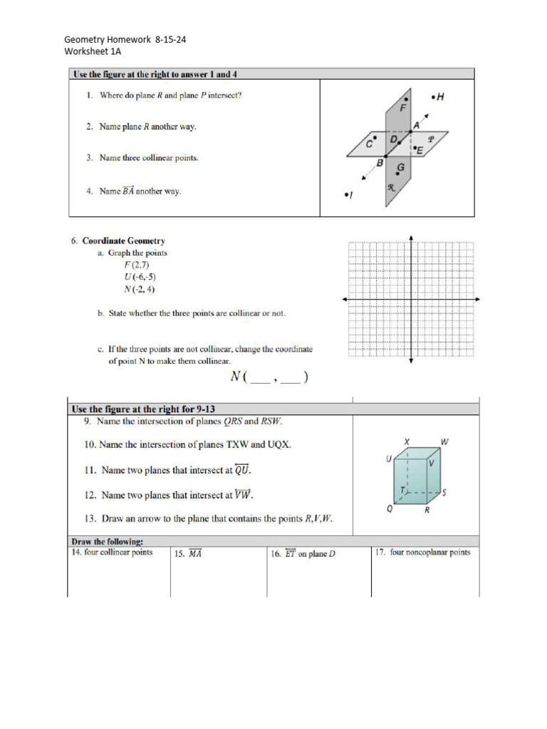 Sect 1-1 Homework Points Lines Planes 24-25 | PDF