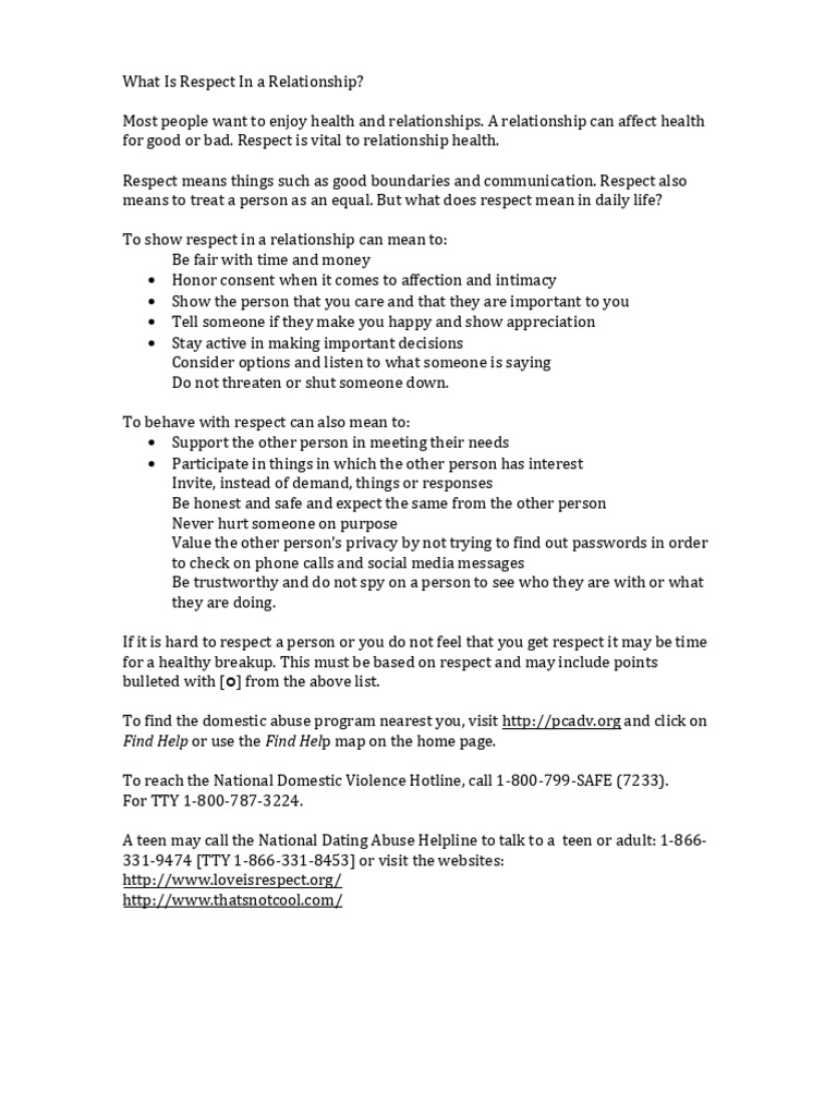 Understanding Respect in Relationships | PDF