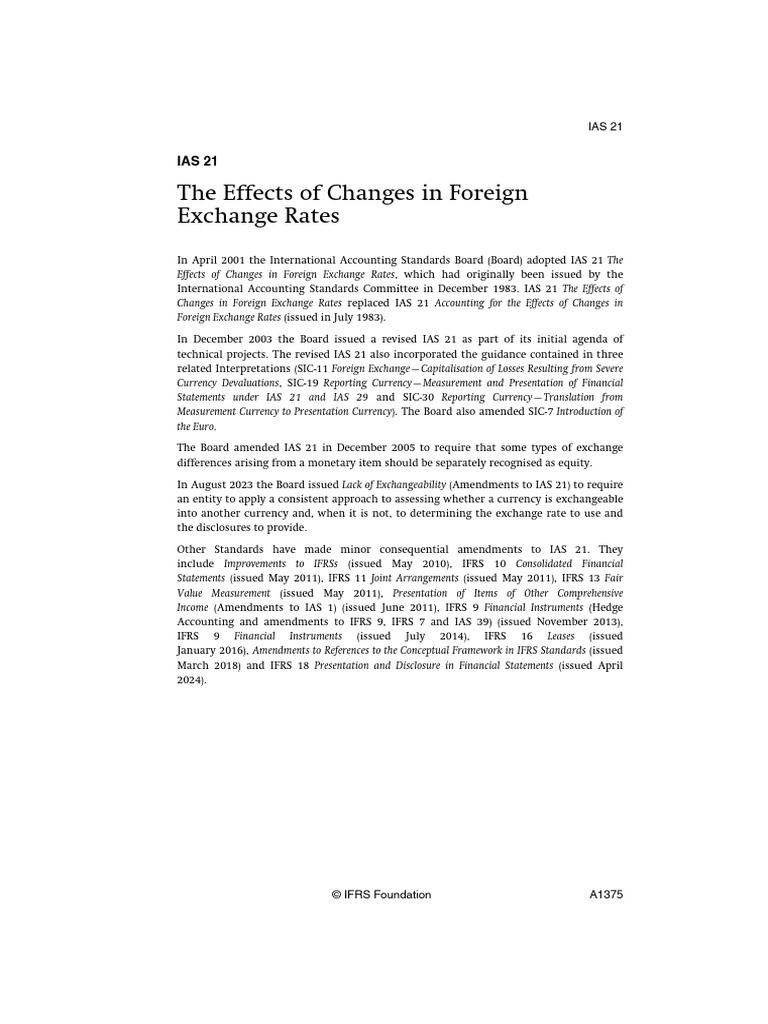 Ias 21 the Effects of Changes in Foreign Exchange Rates | PDF ...