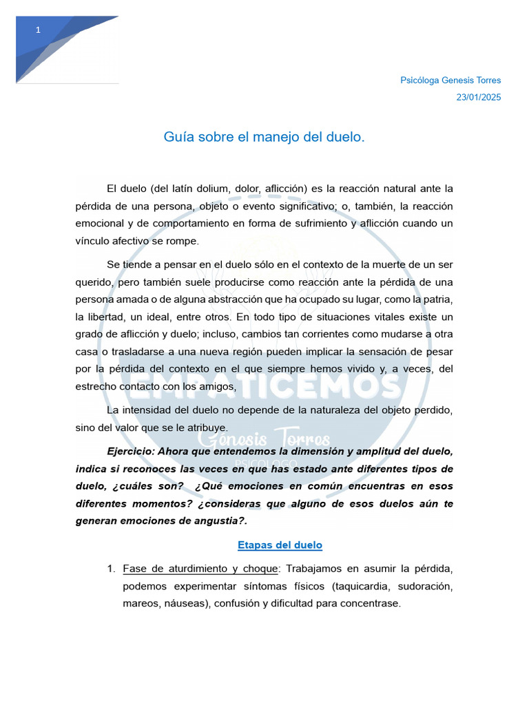 Manejo del Duelo: Guía Práctica | PDF | Dolor | Las emociones