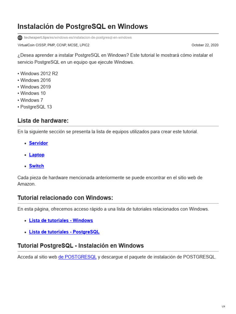 Techexpert - Tips-Instalación de PostgreSQL en Windows | PDF | Microsoft Windows | Software del ...