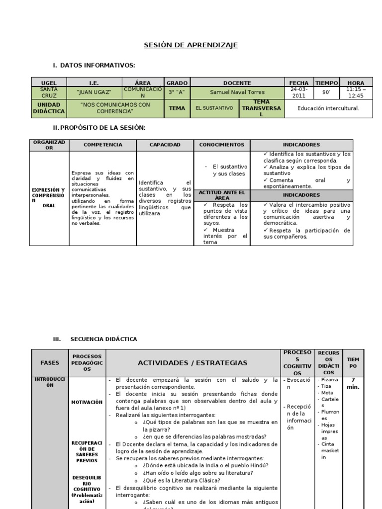 Sesión de Aprendizaje | PDF | Maestros | Aprendizaje