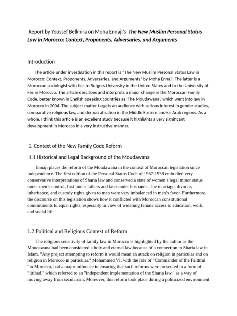 Report by Youssef Belkhira on Moha Ennaji | PDF | Sharia | Identity ...