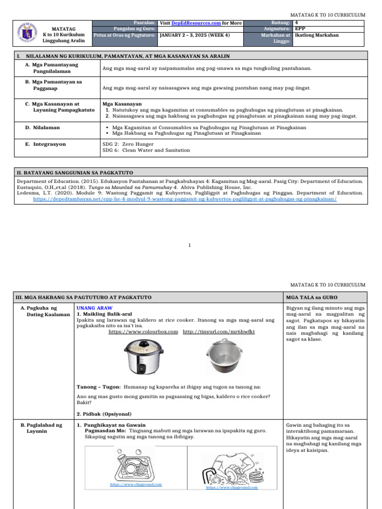 DLL Matatag - Epp 4 Q3 W4 | PDF