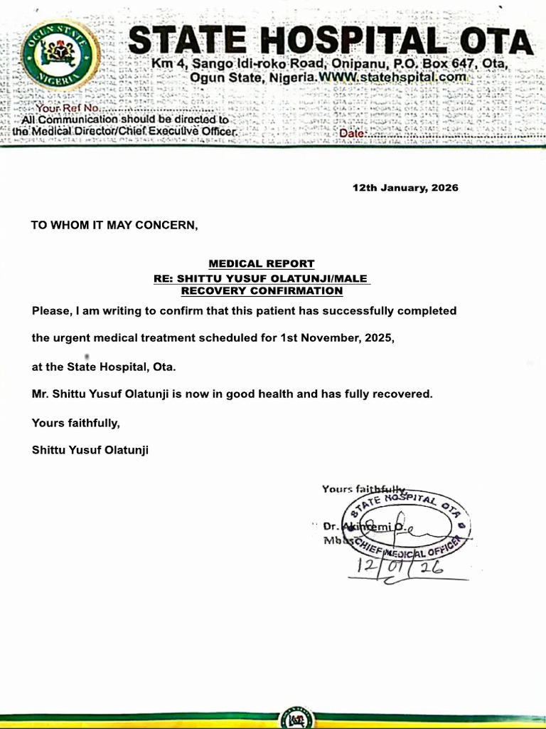 Patient Recovery Confirmation Letter | PDF