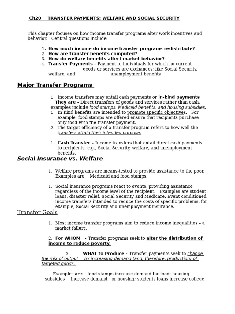 Transfer Payments: Welfare & Social Security | PDF | Taxes | Social ...