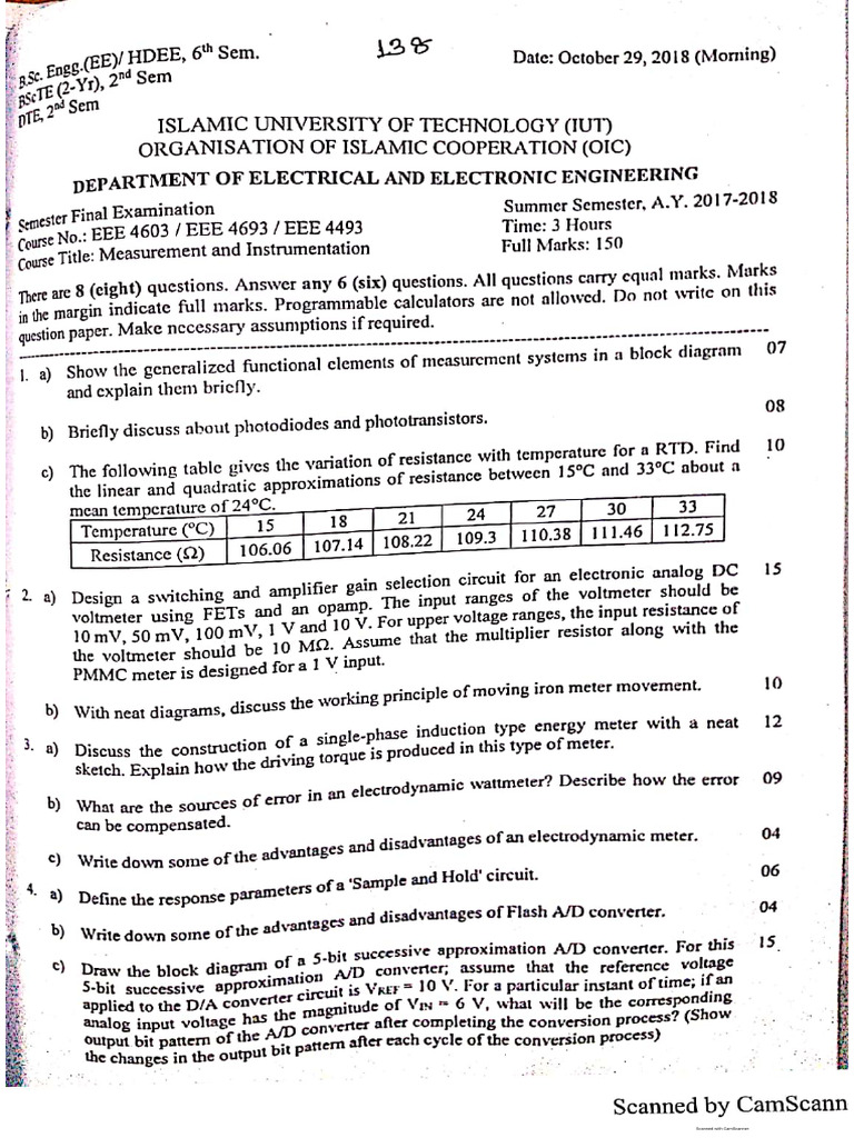 Final Exam: EEE 4603 Measurement Systems | PDF | Analog To Digital ...