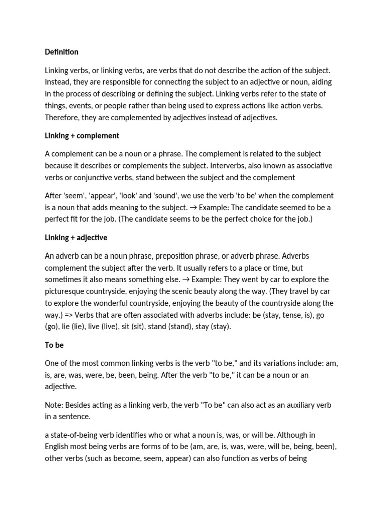 Understanding Linking Verbs Explained | PDF | Verb | Subject (Grammar)