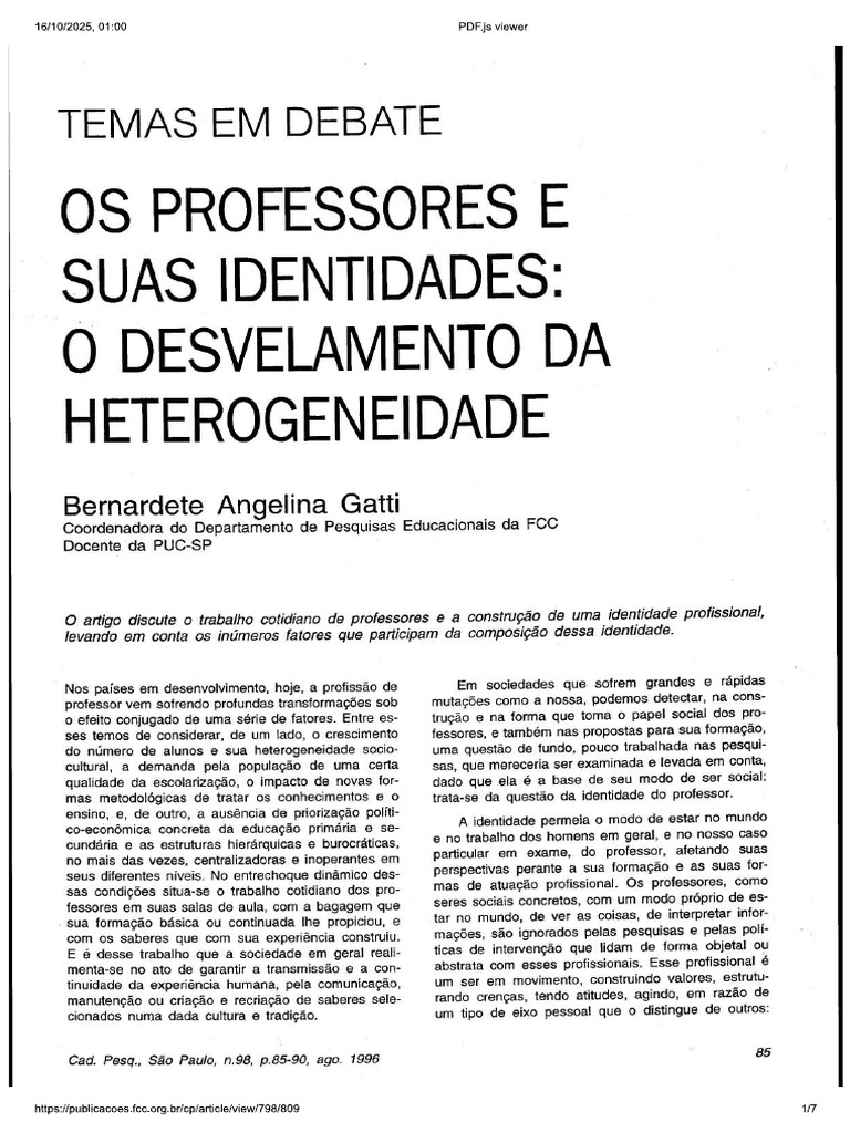 OS PROFESSORES E Desvelamento Da Heterogeneidade | PDF