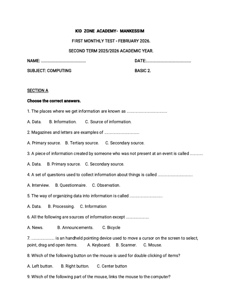 COMPUTING AND CREATIVE ARTS TEST 1 | PDF | Drawing